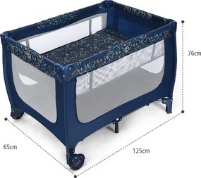 Costway 2 v 1 Cestovní postýlka a ohrádka – 125 × 65 × 76 cm, modrý
