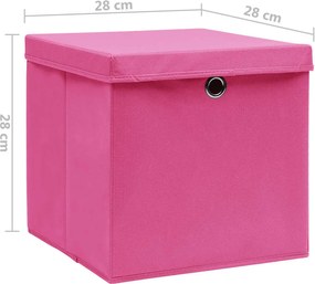 Úložné boxy s víky 10 ks 28 x 28 x 28 cm růžové 325206
