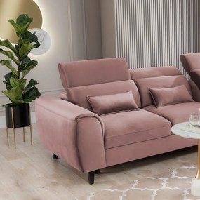 Růžová sametová rozkládací/s úložným prostorem rohová pohovka (pravý roh/s lenoškou) Foble – ELTAP
