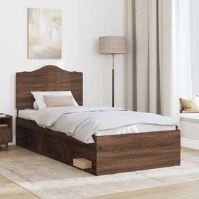 Rám postele s čelo Hnědý dub 90 x 200 cm Masivní borové dřevo 3413359