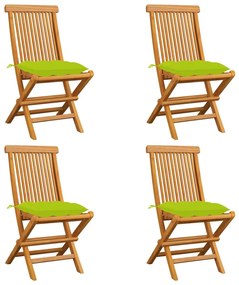 vidaXL Zahradní židle s jasně zelenými poduškami 4 ks masivní teak