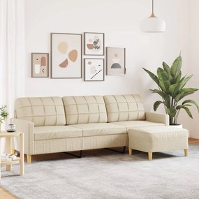 3místná pohovka s podnožkou krémová 210 cm textil 3278251