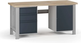 Dílenský pracovní stůl G7, buková spárovka, 1700 x 685 x 840 mm, 1x skříňka, 3 zásuvky, grafit