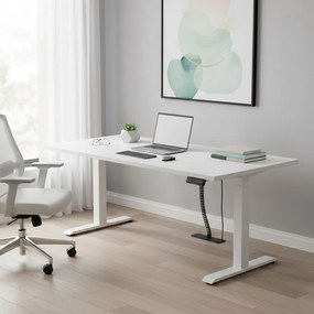 Výškově nastavitelný stůl OfficeTech D, 200 x 80 cm, bílá podnož, bílá