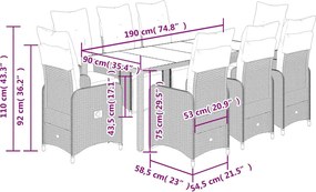 9dílný zahradní bistro set s poduškami šedý polyratan 3277170