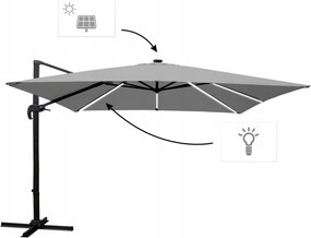 Zahradní slunečník s ochranným obalem a LED osvětlením ROMA 300 x 300 cm šedý