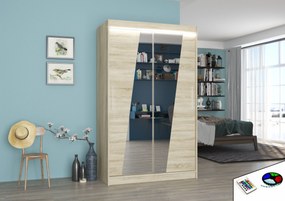 ADRK Furniture Posuvná skříň se zrcadlem a LED osvětlením TEXAS 120 ADRK-SW-TEX-S-120+L