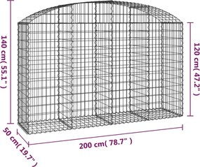 Klenutý gabionový koš 200 x 50 x 120/140 cm pozinkované železo 153476