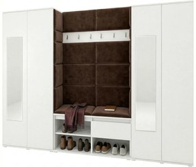 Předsíňová stěna Trinity 10 s čalouněnými panely, 280 cm, bílá / hnědá