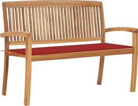 vidaXL Stohovatelná zahradní lavice s poduškou 128,5 cm masivní teak [3063279] Barva: Červená