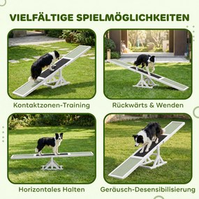 PawHut houpačka pro psy, dřevěná houpačka pro agility, protiskluzová rampa pro psy do 30 kg, pro rovnováhu, 180 x 30 x 30 cm Bílá