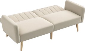 HOMCOM Šedý 2-místný rozkládací pohovka se skandinávským designem, sklápěcí opěradlo v 3 pozicích, dřevěné nohy, látkový vzhled v béžové barvě
