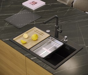 Černý kuchyňský granitový dřez QUADRON Marc 110 s příslušenstvím bez baterie