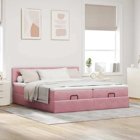 Osmanský rám postele s matrací růžová 200x200cm samet 3312085