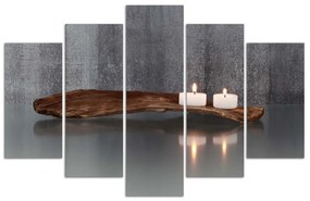 Gario Obraz na plátně Zenová kompozice se svíčkami a dřevem - 5 dílný Rozměry: 100 x 70 cm