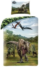 Bavlněné povlečení 140x200 Jurský svět Jurský park dinosauři T-Rex moro 6237 povlak na polštář 70x90 Děti 12 Halantex