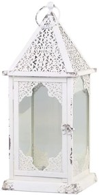 Krémová antik kovová lucerna se zdobením French - 18*18*43 cm