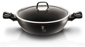 BERLINGERHAUS Pánev WOK s poklicí a mramorovým povrchem 30 cm Black Silver Collection BH-7113