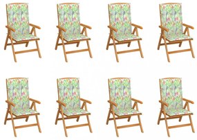 Skládací zahradní židle s poduškami 8 ks teak / látka Dekorhome Květy vzor