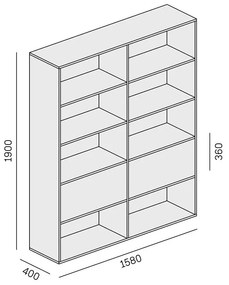 PLAN Široký kancelářský policový regál LAYERS, 2 boxy, 1582 x 400 x 1905, bílá