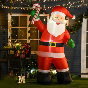 HOMCOM Nafukovací vánoční dekorace, 2,4 m Santa Claus s LED osvětlením, cukrová hůlka pro vnitřní i venkovní použití