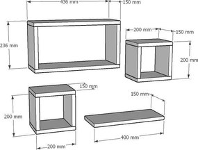 Sada 4 nástěnných polic BABI dub safírový