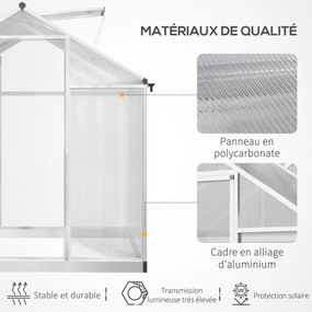 Zahradní skleník Outsunny z hliníku a polykarbonátu 4,6 m² rozměr 2,42D x 1,9Š x 1,95V m s dveřmi na zámek a oknem