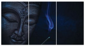 Malvis ® Obraz meditující Buddha - modrý Velikost (šířka x výška): třídílný obdélník - 90x60 cm