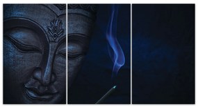 Malvis ® Obraz meditující Buddha - modrý Velikost (šířka x výška): třídílný obdélník - 120x80 cm