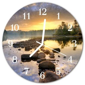 Nástěnné hodiny obrazové na skle - Jezero