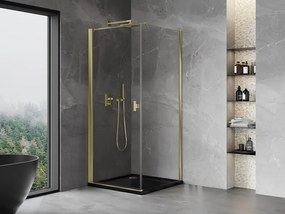 Mexen Mist-B, 1-křídlý ​​výklopný sprchový kout 85 x 85 cm, čiré sklo, zlatý lesklý profil, 8A2T-085-085-50-00