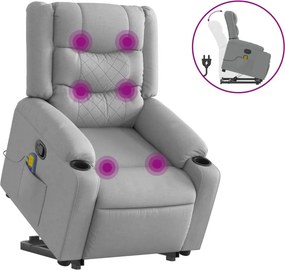 Zvedací masážní polohovací křeslo světle šedé textil 3206576