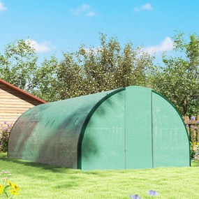 Zahradní tunelová skleník Outsunny, tunelový skleník 18 m², s 8 okny a 2 otočnými dveřmi, PE kryt, konstrukce z pozinkované oceli, 6 x 3 x 2 m, zelený