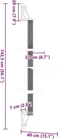 Nástěnné škrabadlo pro kočky se sloupkem světle šedé 142,5 cm 172396