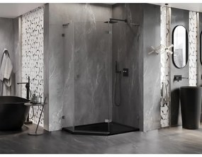 Mexen Lunar, L pravý výklopný pětiúhelníkový sprchový kout 100x80 cm průhledný, profil grafit broušený, 831L-100P-080L-66-00-P