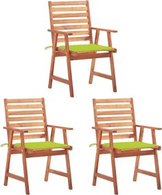 vidaXL Zahradní jídelní židle s poduškami 3 ks masivní akáciové dřevo [3064352] Barva: Jasně zelená