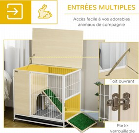 PawHut Klec pro králíky na kolečkách s otevírací střechou, podlážkou a odnímatelným šuplíkem - Přírodní 78 x 52,5 x 76,5 cm