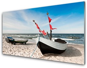 Obraz na skle Loďka Pláž Krajina 100x50 cm