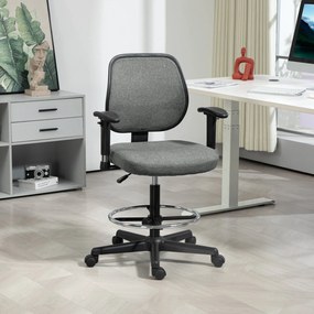 Vinsetto Vysoká Židle do Kanceláře se Nastavitelným Sedákem a Područky, dim. 60Š x 57H x 97-119V cm na Kolečkách, Šedá | Aosom