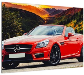 Skleněný obraz - červený Mercedes (70x50 cm)