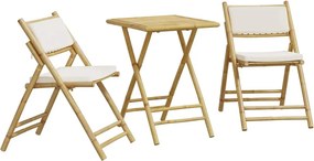 3dílný skládací bistro set s krémově bílými poduškami bambus 3208933