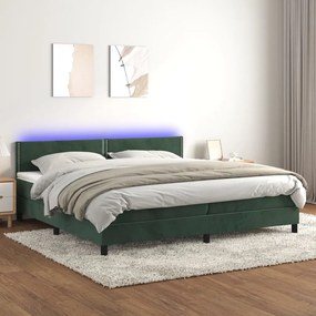 Box spring postel s matrací a LED tmavě zelená 200x200 cm samet