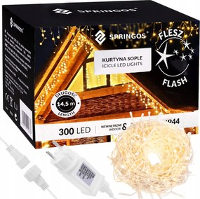 Sople 300 Led Venkovní Vánoční Osvětlení Flash Světelný Závěs IP44 Bílá