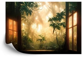 Fototapeta A Large Arch-Shaped Window, A Portal In The Dark Mystical Forest, The Sun&amp;#039;s Rays Pass Through The Window And Trees, Shadows. Fantasy Beautiful Forest Fantasy Landscape. 3D . Hladký vinyl 368x254