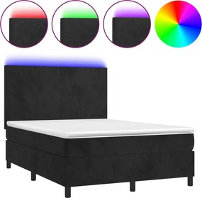 Box spring postel s matrací a LED černá 140x200 cm samet 3136007