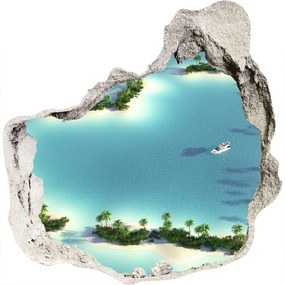Wallmuralia Díra 3D ve zdi nálepka Ostrovy tvar srdce 75x75 cm