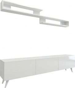 TV stolek MIYA 150 cm s nástěnnou policí, bílý