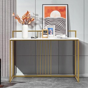 Costway Moderní stolek do předsíně 120 cm s mramorovým vzhledem a zlatým kovovým