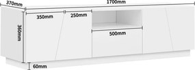 GL Store TV stolek 170 cm s lesklými dvířky, bílý