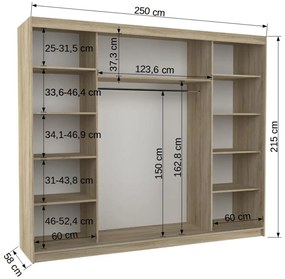 Šatní skříň s posuvnými dveřmi Salto - 250 cm Barva: Černá